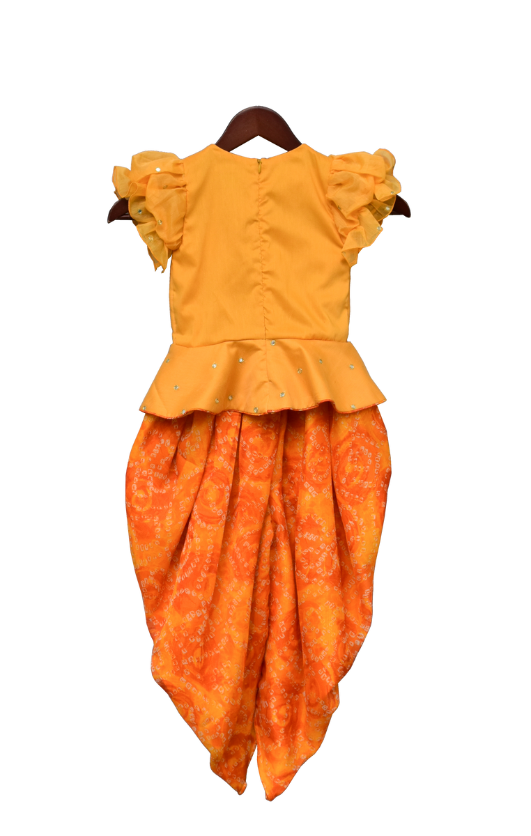Kids Suit: Girls Yellow Chanderi Boti Peplum Top With Dhoti | Perfect ...
